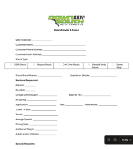 Shock Service Form